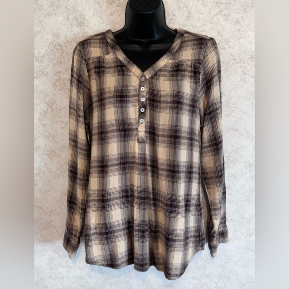 Rebecca Malone | Tops | Rebecca Malone Womens Brown Plaid Henley Neck ...